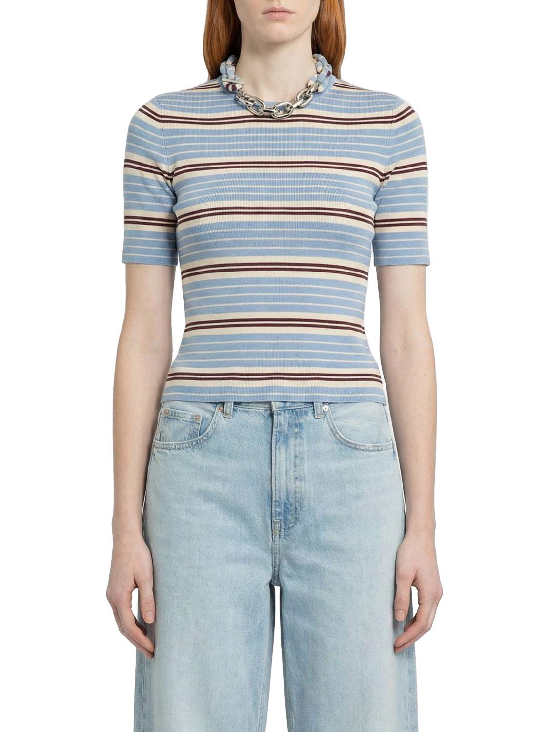 PACO RABANNE Striped Embroidered Polo Top