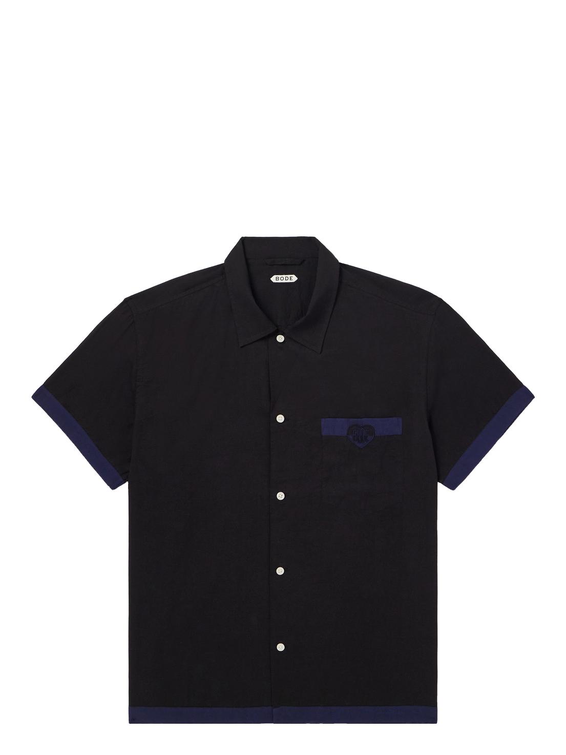 BODE BODE - Heart Deco Appliquéd Two-Tone Cotton Shirt - Men - Black - S