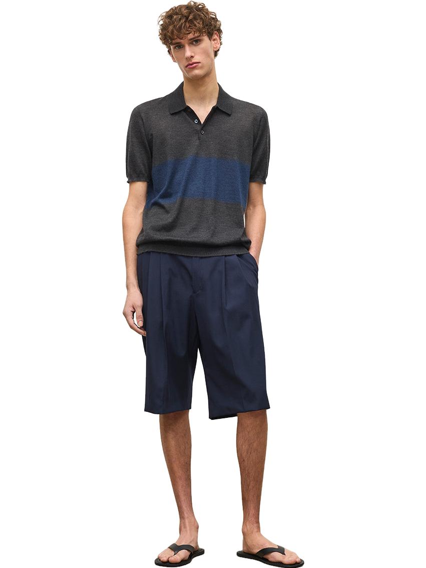 JOHNSTONS OF ELGIN mack grey & navy uperfine cahmere polo hirt