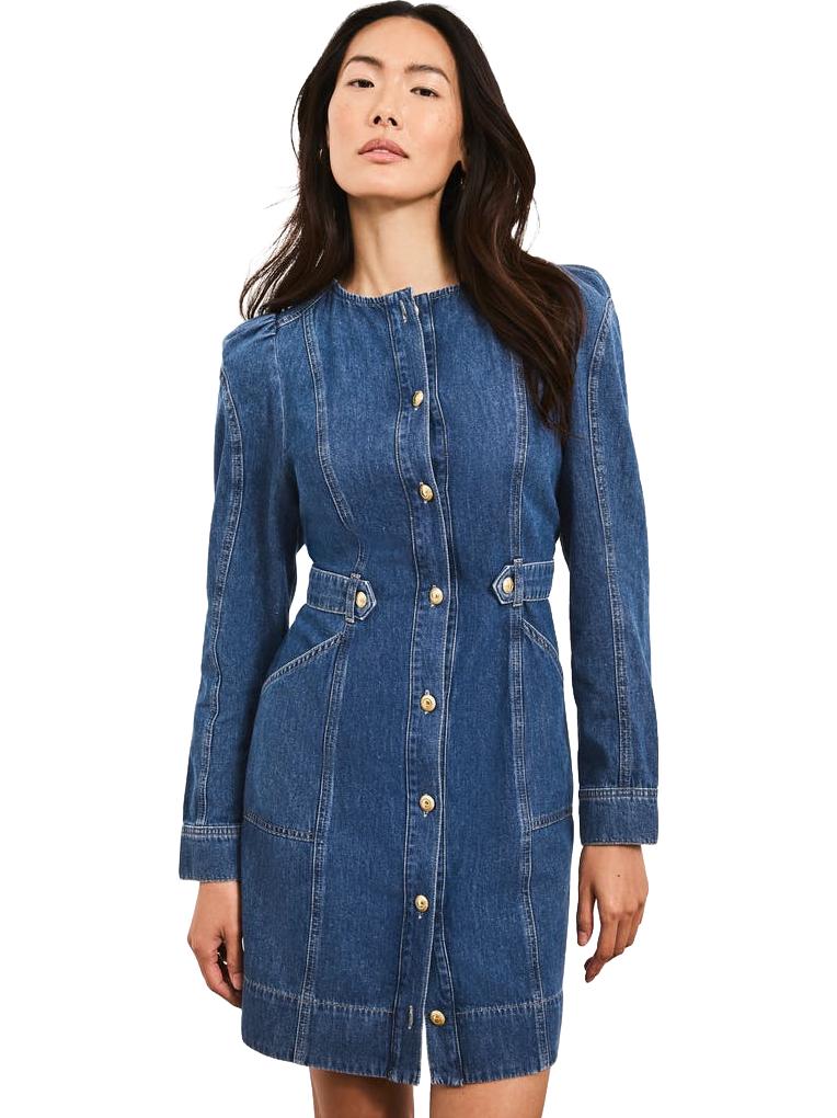 MINT VELVET Denim Puff Sleeve Mini Dress