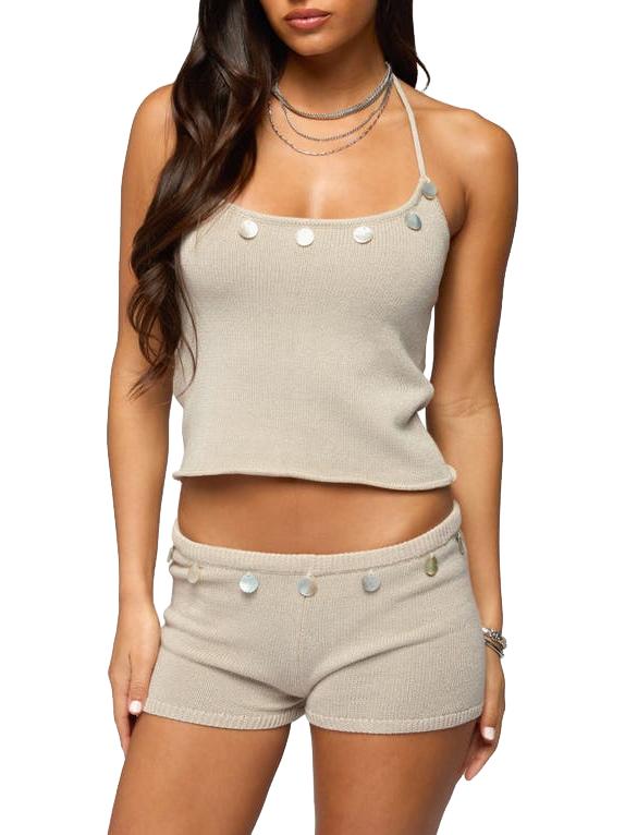 EDIKTED Metallic Knit Shorts