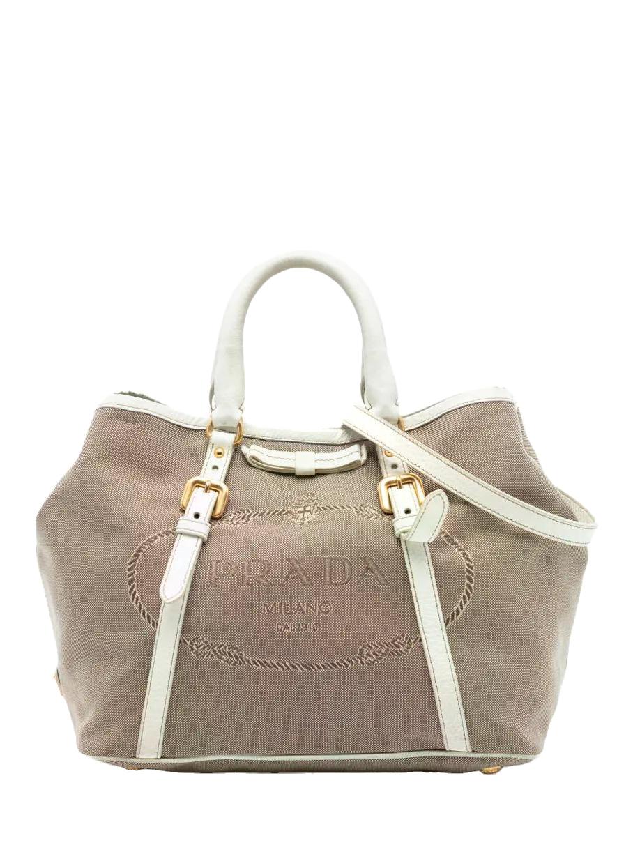PRADA Canvas Canapa Logo Bow Satchel