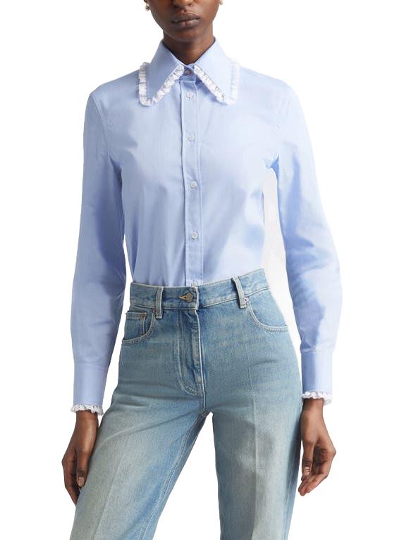 VALENTINO Lace Trim Cotton Oxford Shirt