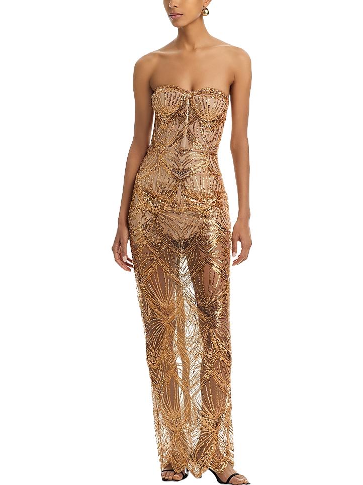 knee length dresses for ladies Giselle Silver Sequin Gown