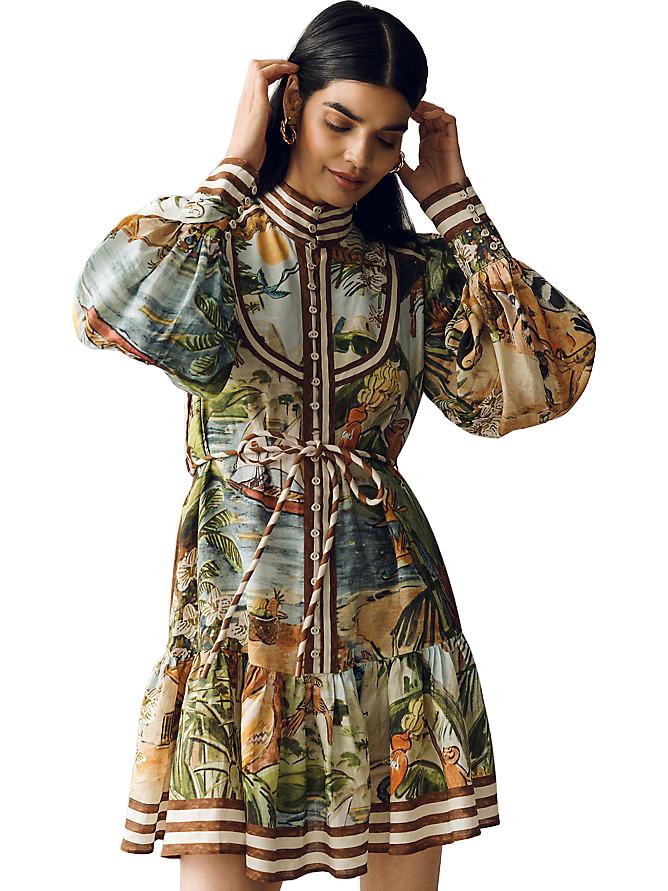 ALEMAIS ALÉMAIS Toucan Tango Long-Sleeve Mini Dress
