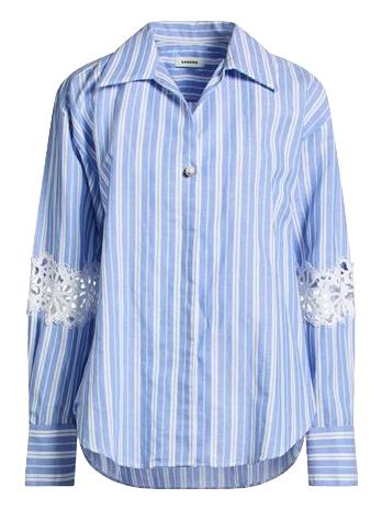 SANDRO Striped Cotton-Linen Shirt with Lace Trim