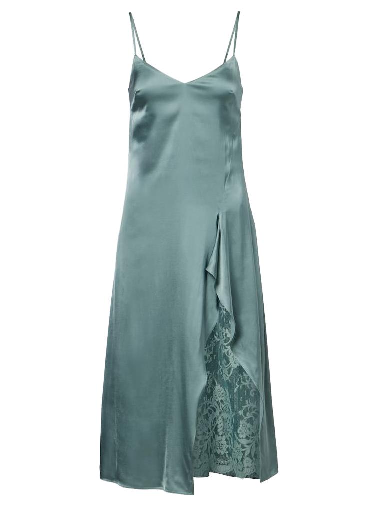 Acne Studios Lace-Trimmed Satin Slip Dress - Green | Editorialist