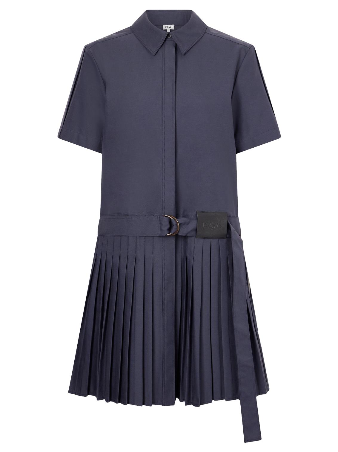 LOEWE Belted Pleated Cotton-Blend Mini Shirt Dress