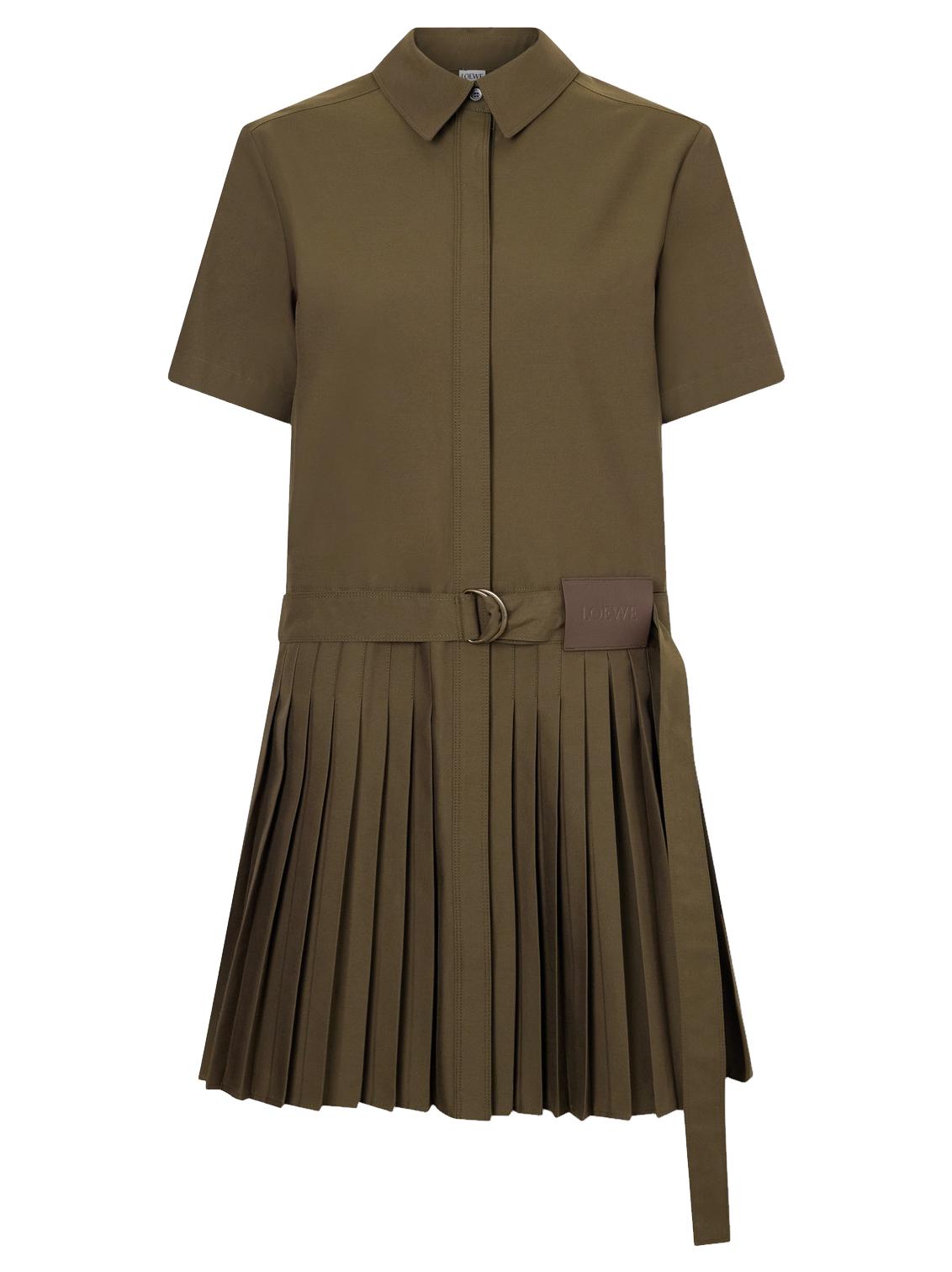 LOEWE Belted Pleated Cotton-Blend Mini Shirt Dress