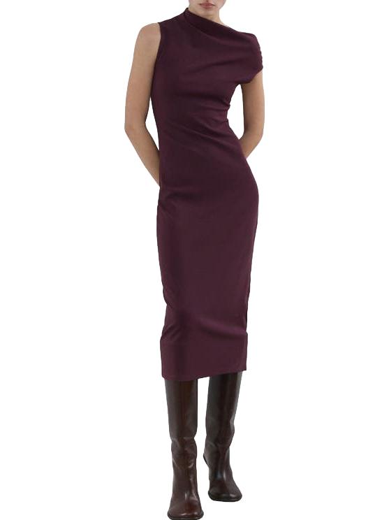 calvin klein asymmetrical zipper sheath dress Calvin Klein Asymmetric Fold Over Neck Front Slit 3/4 Sleeve Sheath Dress