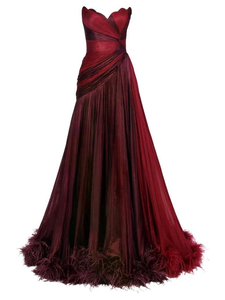 IRIS SERBAN Giselle Feather Strapless Maxi Dress