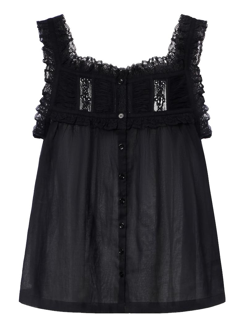 DÔEN DÔEN Fidella Lace-Trimmed Cotton Top
