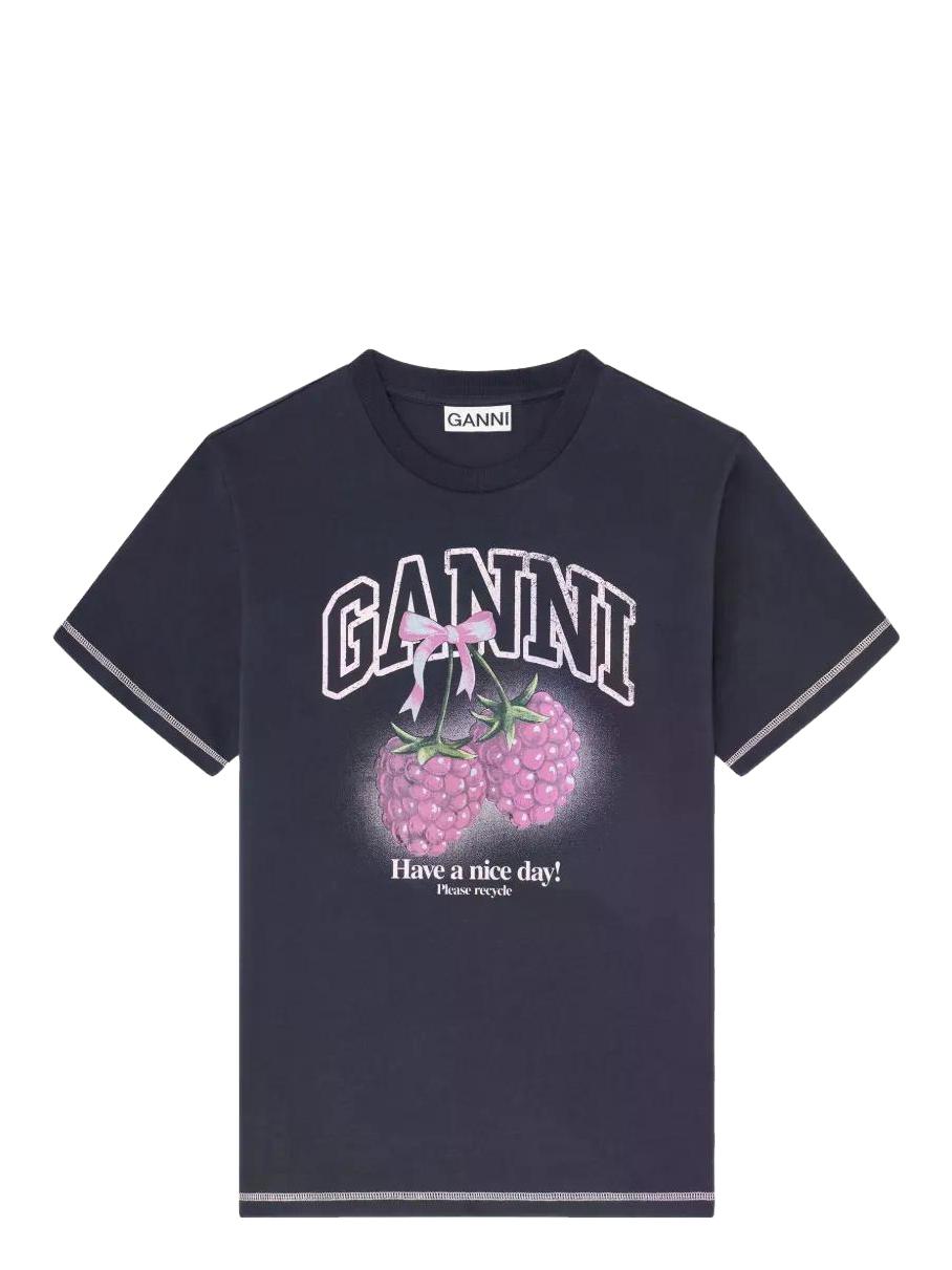 GANNI GANNI "Have a nice day!" Raspberry Graphic T-Shirt
