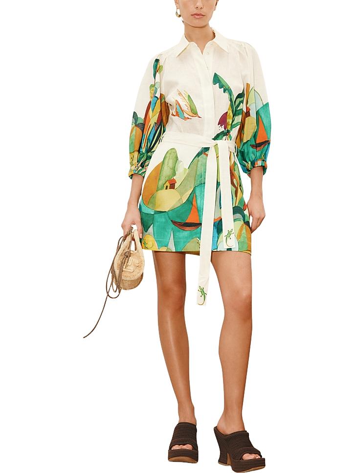 ALEMAIS Mokshini Printed Linen Mini Shirt Dress