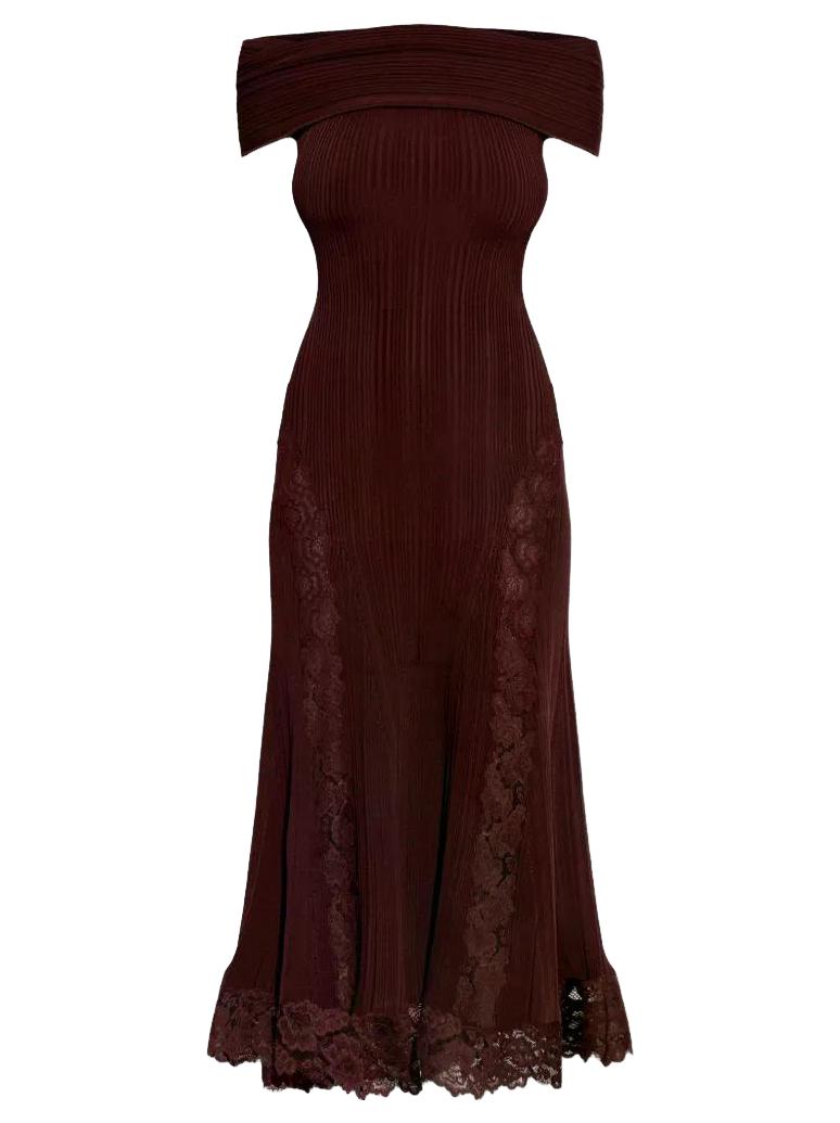 SELF-PORTRAIT Off-Shoulder Lace-Detail Midi Dress