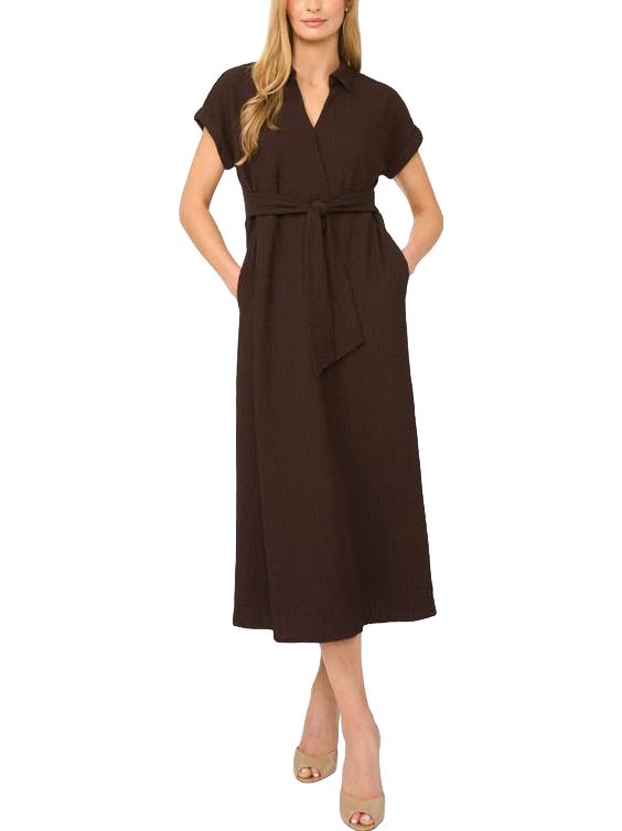 HALOGEN Tie Belt Textured Midi Dress