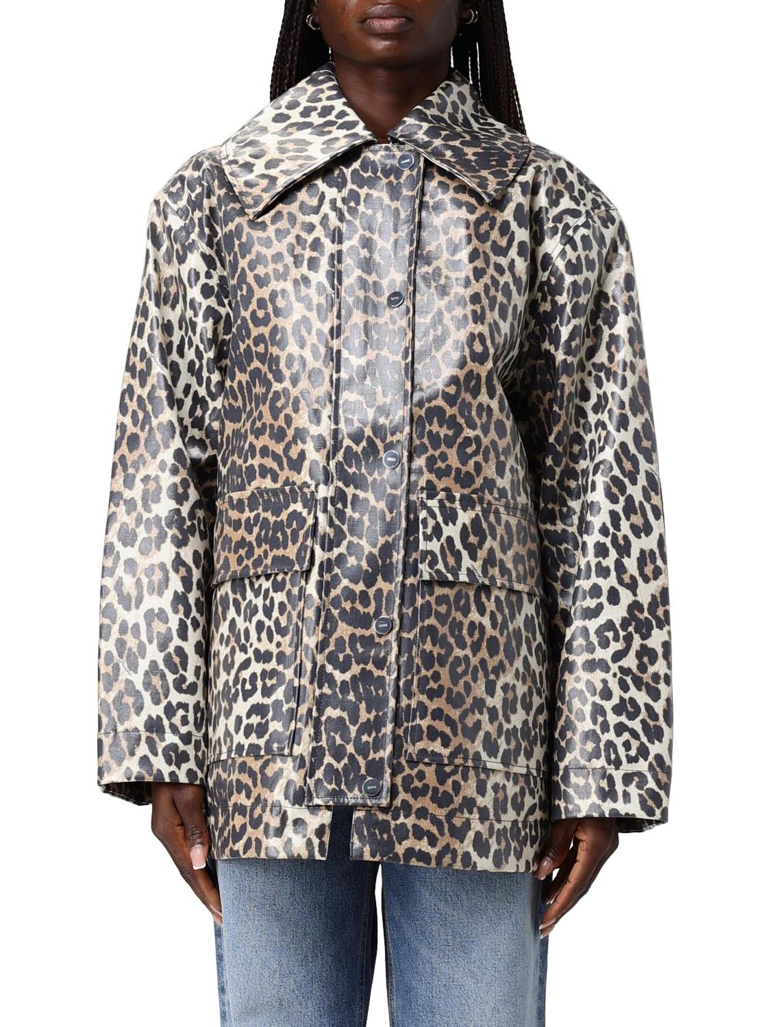 GANNI Ganni Animal Print Waxed Cotton Canvas Jacket