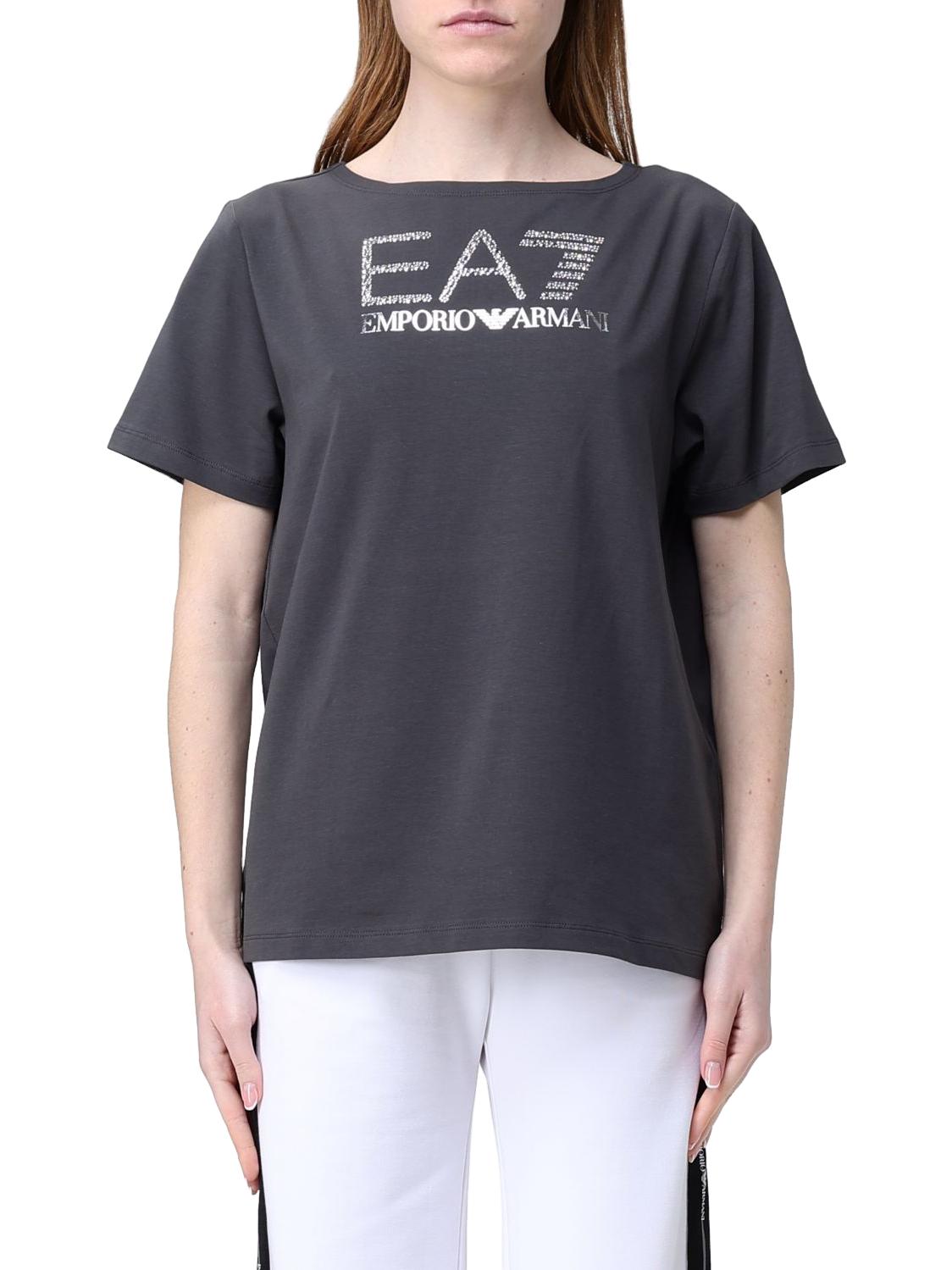 EA7 EA7 Cotton T-Shirt with Rhinestone Logo