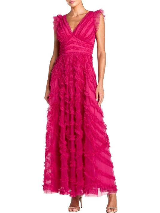 MAC DUGGAL Mac Duggal V-Neck Ruffle Maxi Dress