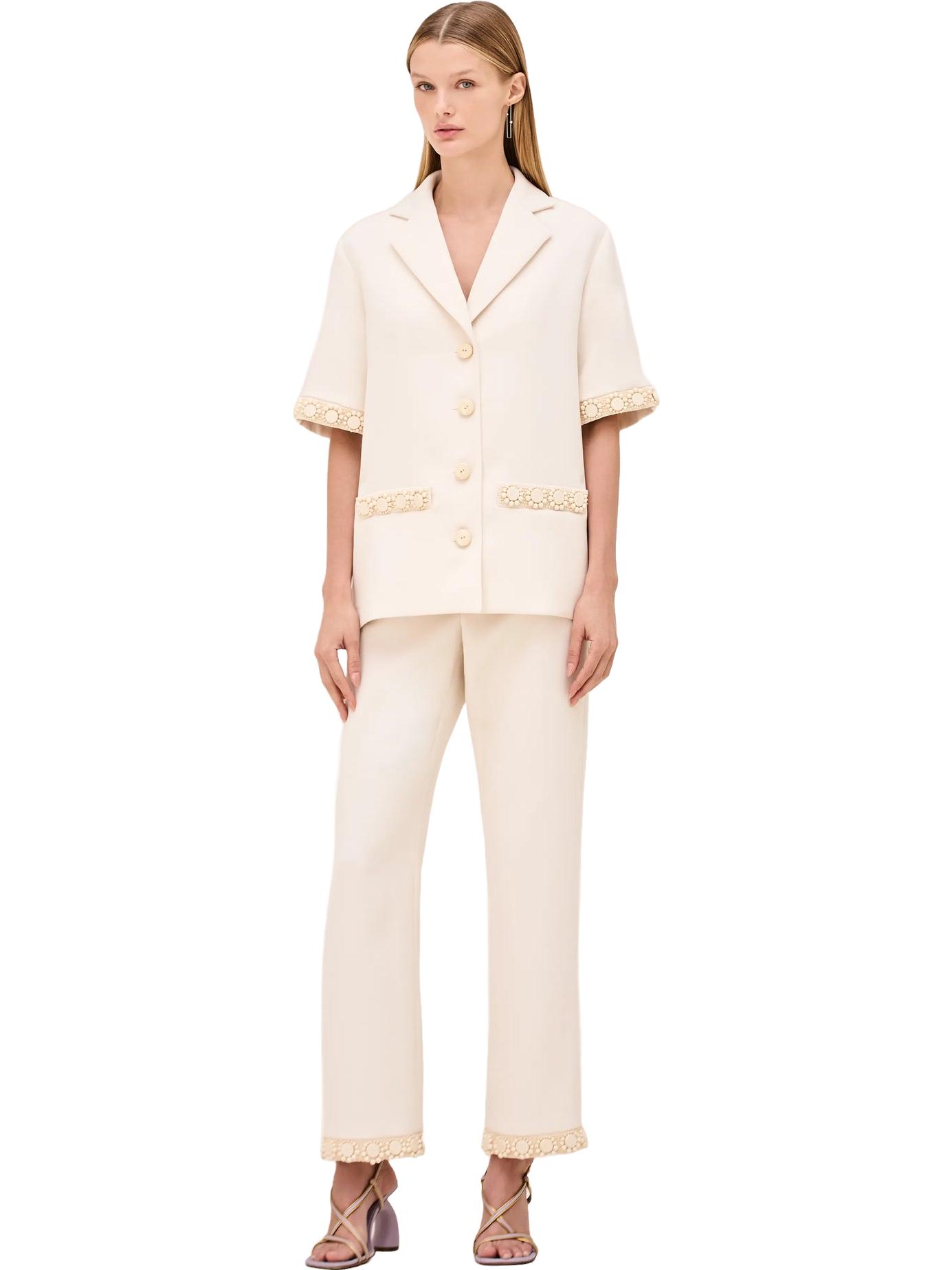 ALEXIS Alexis Serge Straight-Leg Trousers with Beaded Hem