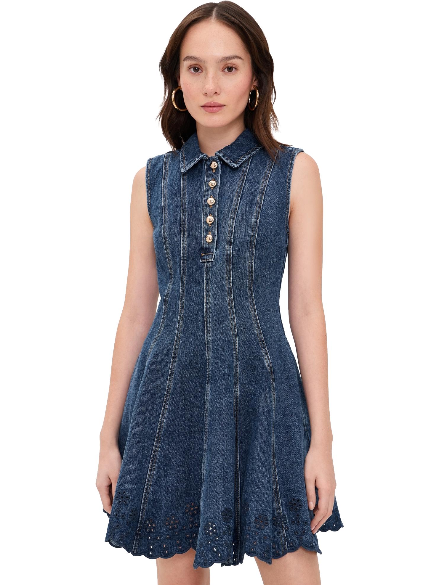 SELF-PORTRAIT Denim Broderie Mini Dress