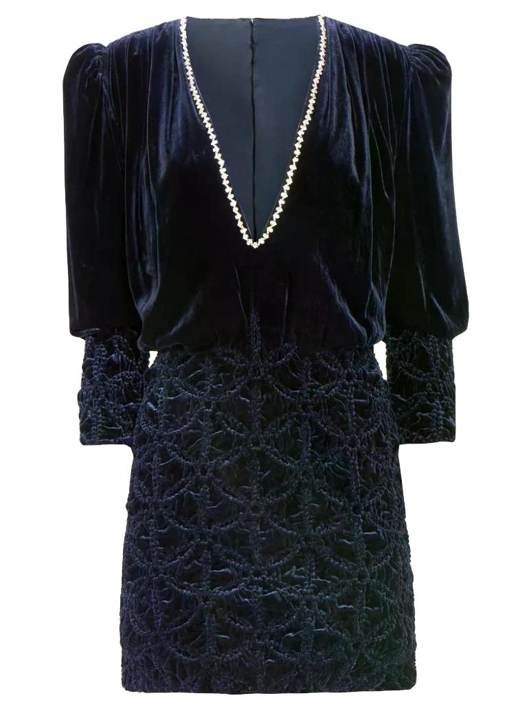 COSTARELLOS Astara Crystal-Embellished Velvet Mini Dress