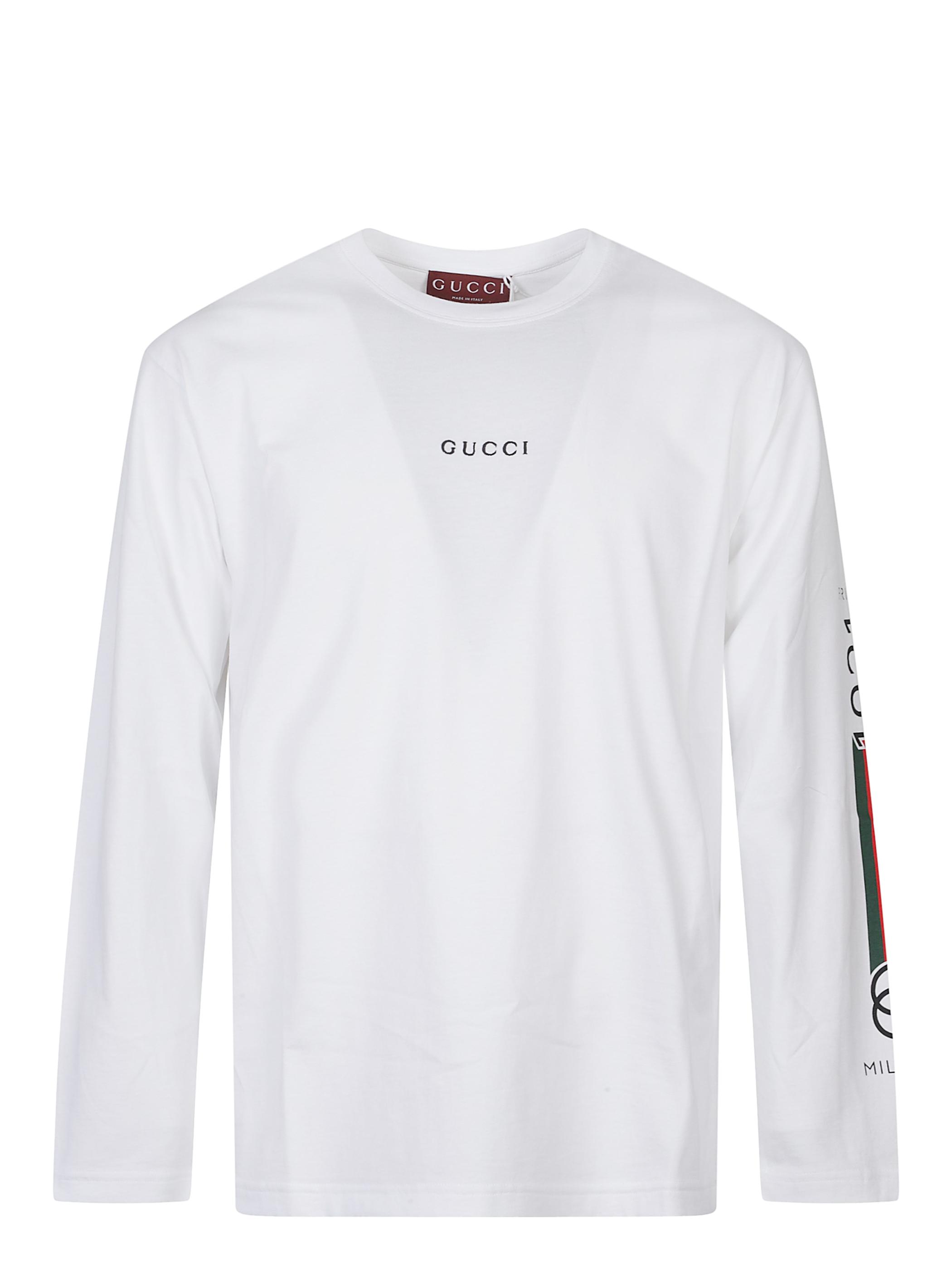 GUCCI ベージュ Vネック 長袖 Tシャツ M Gucci Cotton Jersey Printed T-shirt 'University Print Beige