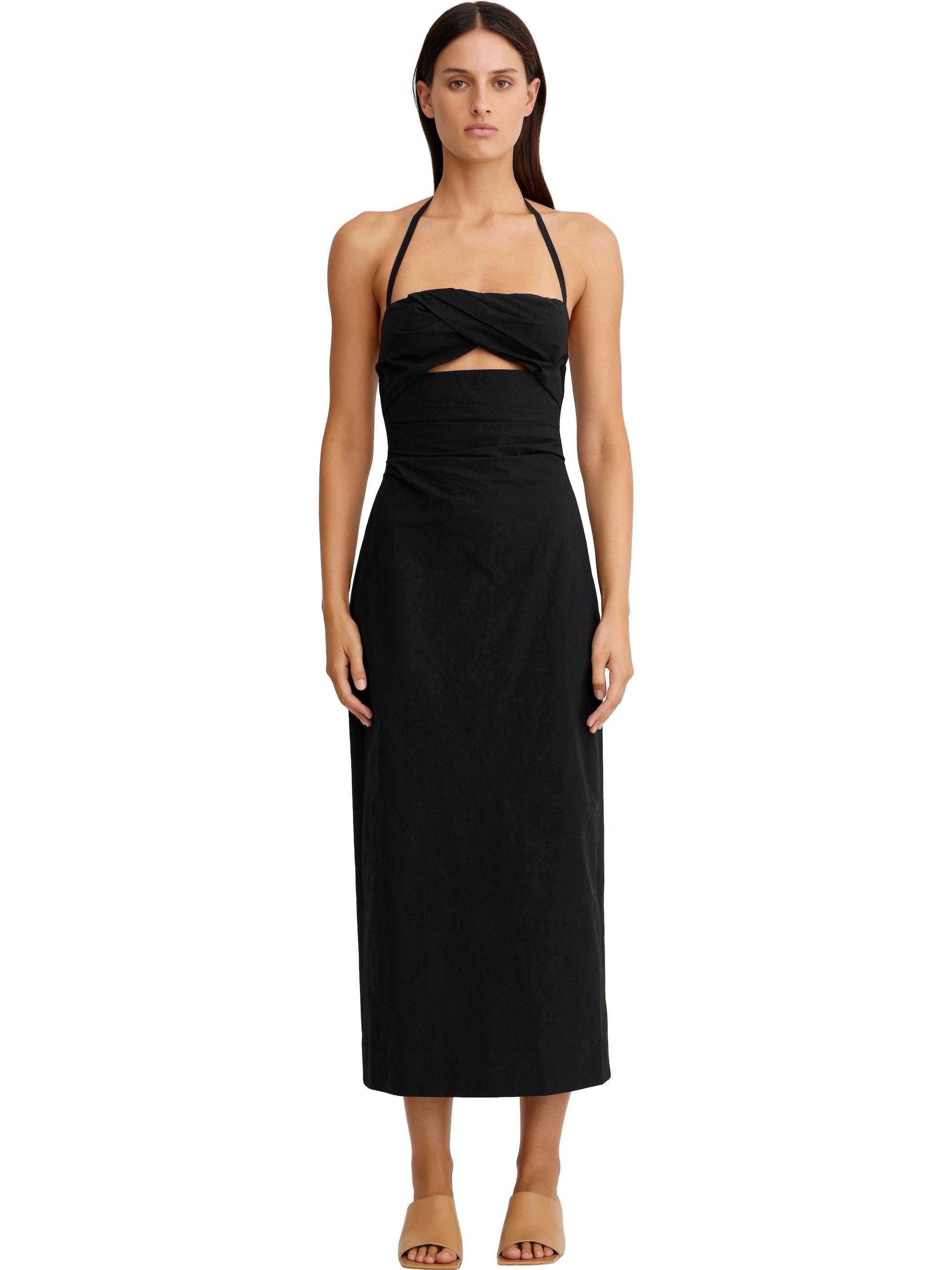tie halter neck dress VENUS Side Tie Halter Midi Dress | Orange