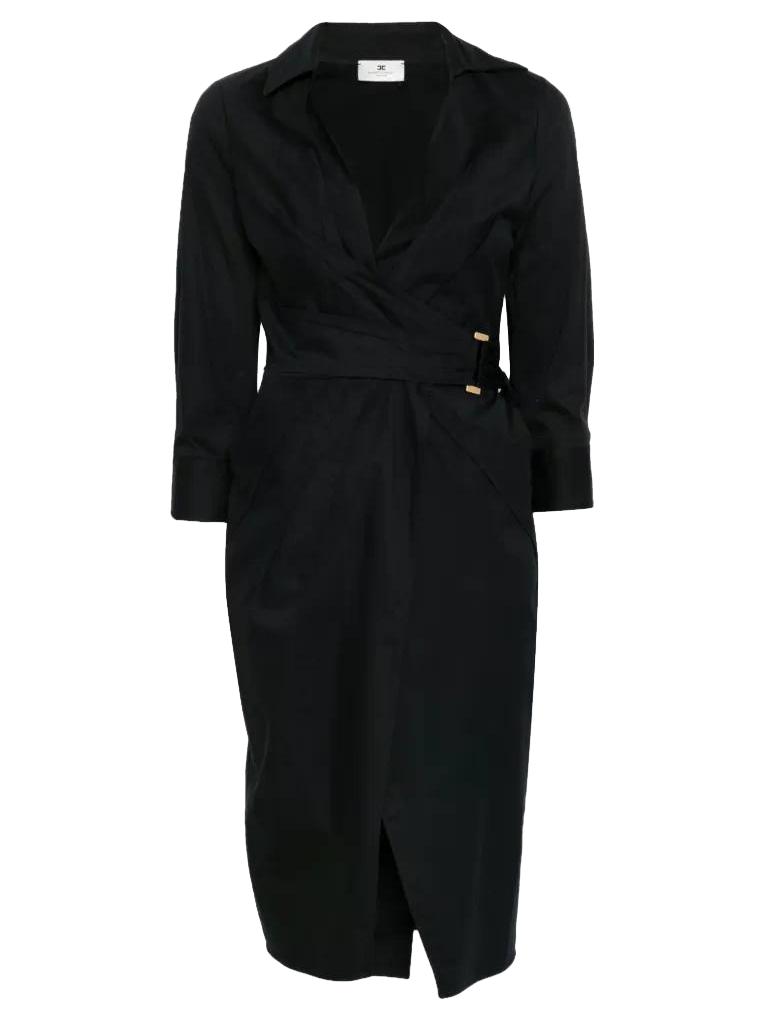 ELISABETTA FRANCHI Elisabetta Franchi Stretch Cotton Wrap Dress with Shirt Collar