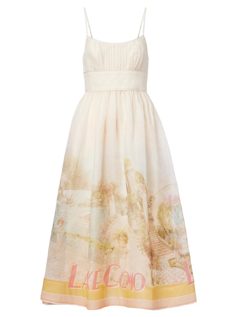 ZIMMERMANN Como Printed Linen and Silk Midi Dress