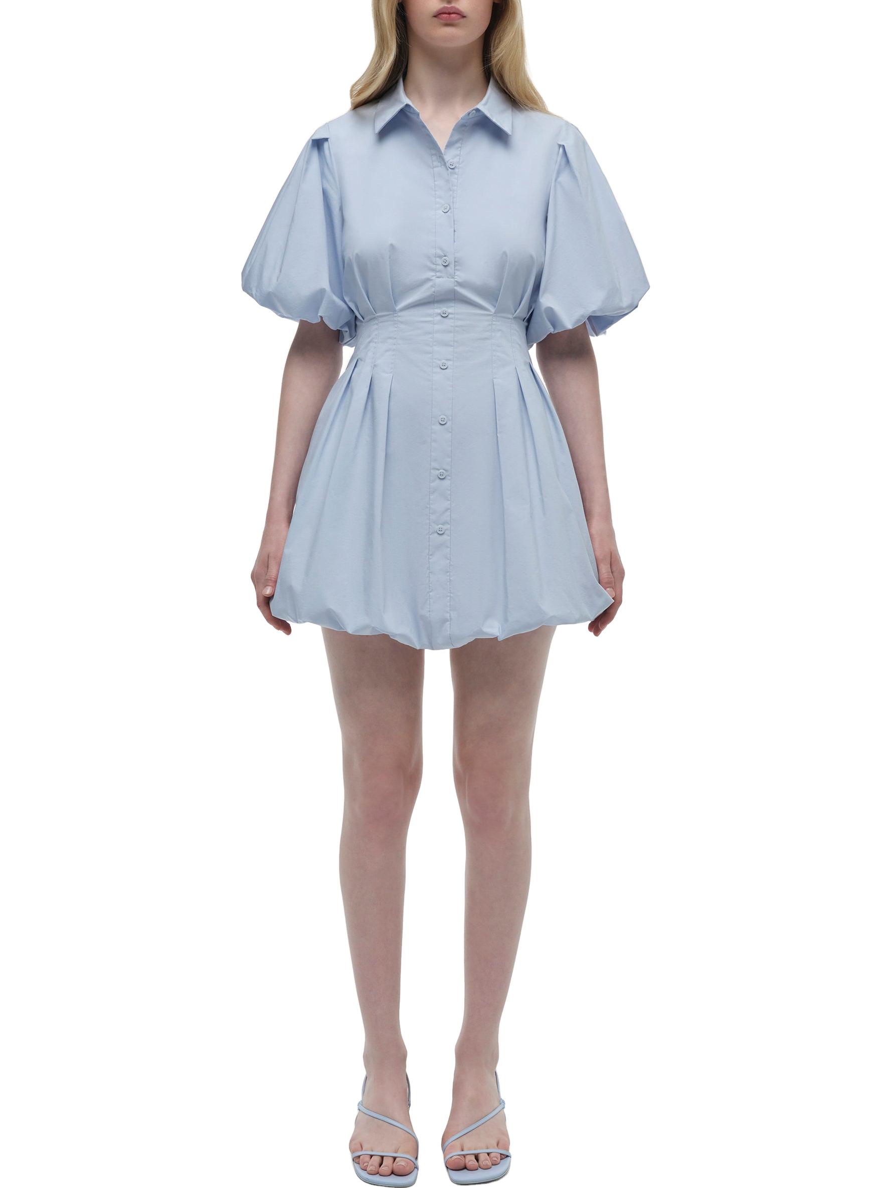 SIMKHAI Cleo Poplin Puff-Sleeve Mini Shirt Dress