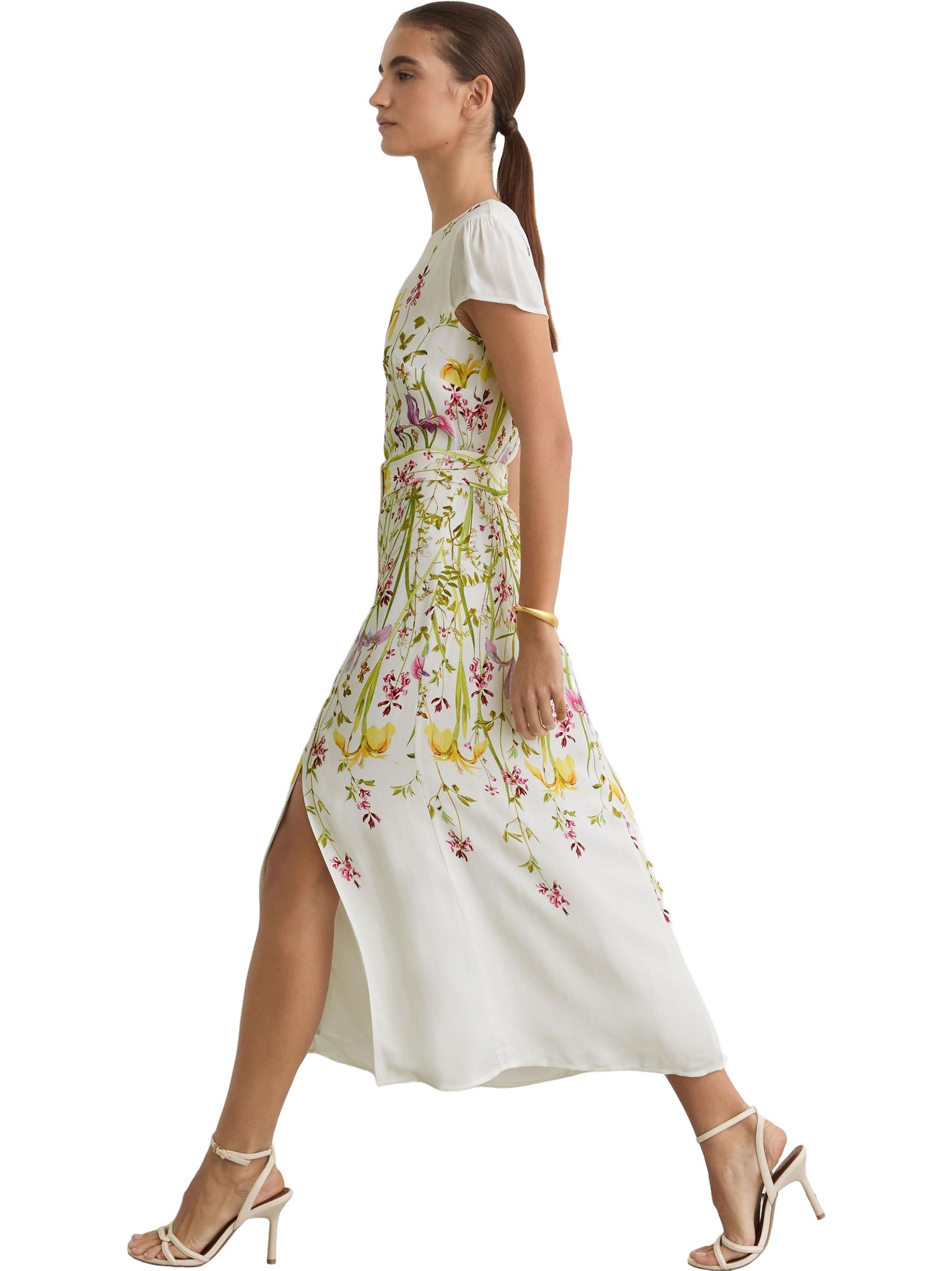 REISS Lyra Floral-Print Belted Midi Dress