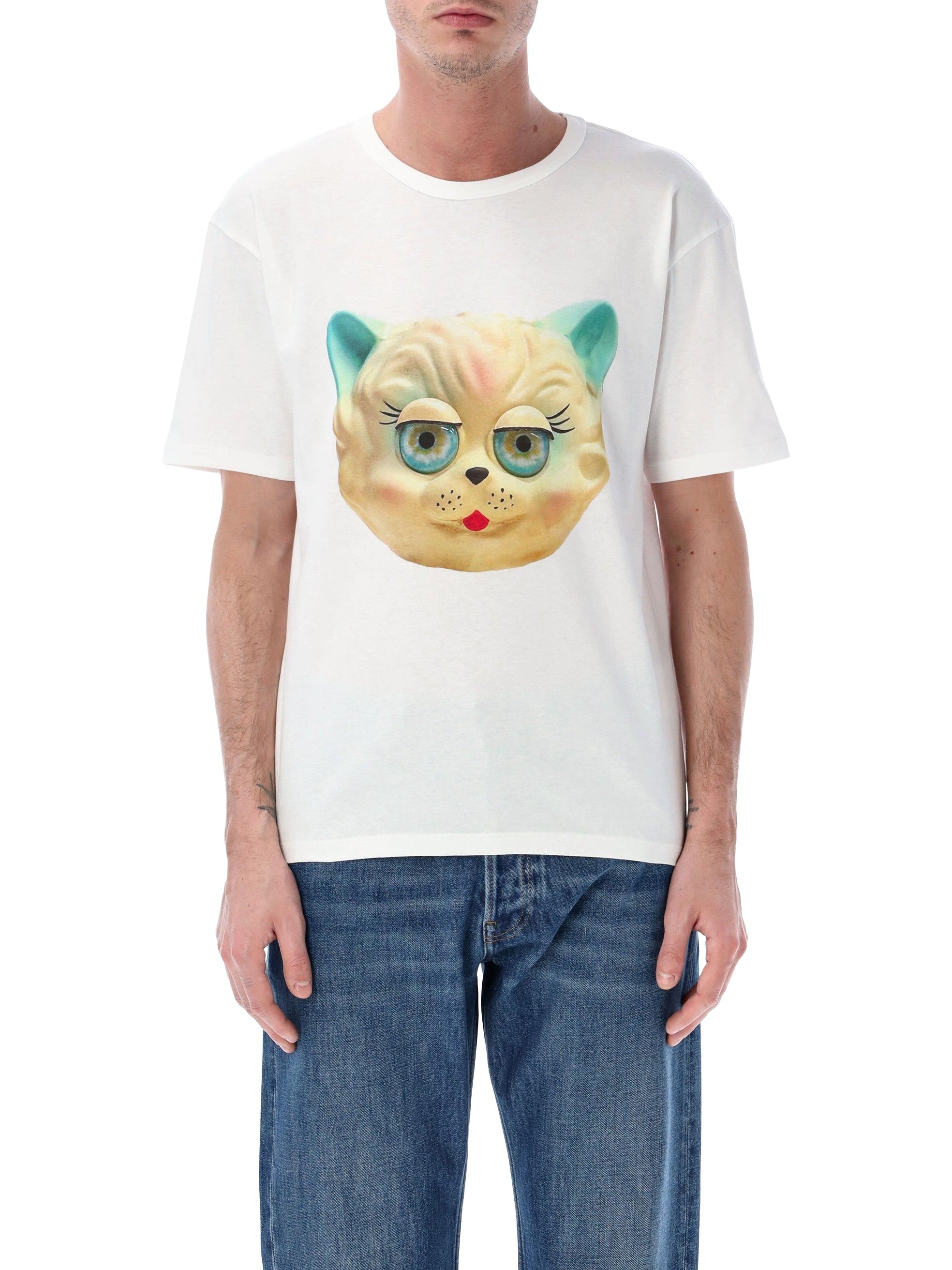 VALENTINO Valentino Garavani White Cotton T-Shirt with Cat Graphic