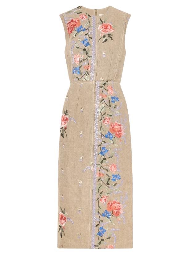 maleek spider embroidery midi dress in smoke green Paloma Wool Maleek Spider Web Embroidered Linen Midi Dress - Smoke Green