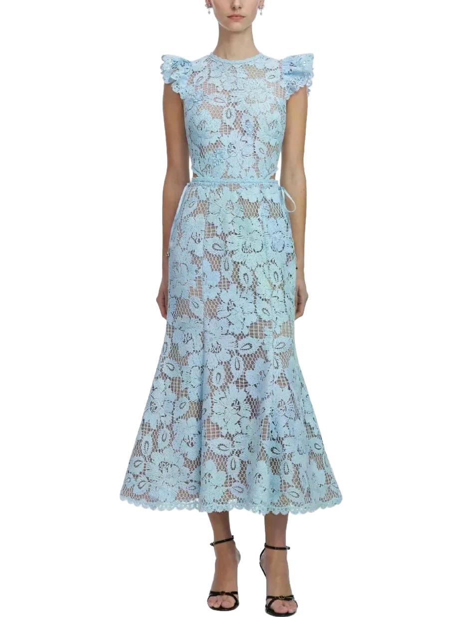 ADRIANNA PAPELL Lace Cap Sleeve Midi Dress