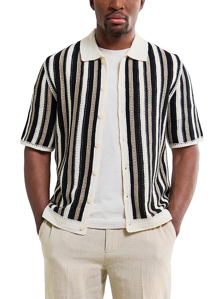 WAX LONDON porto stripe crochet polo shirt