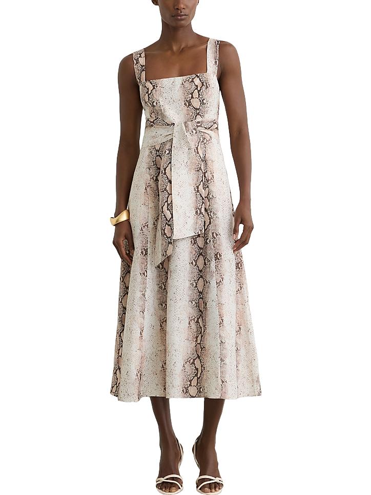 REISS Reiss Snake Print Midi Dress with Belt