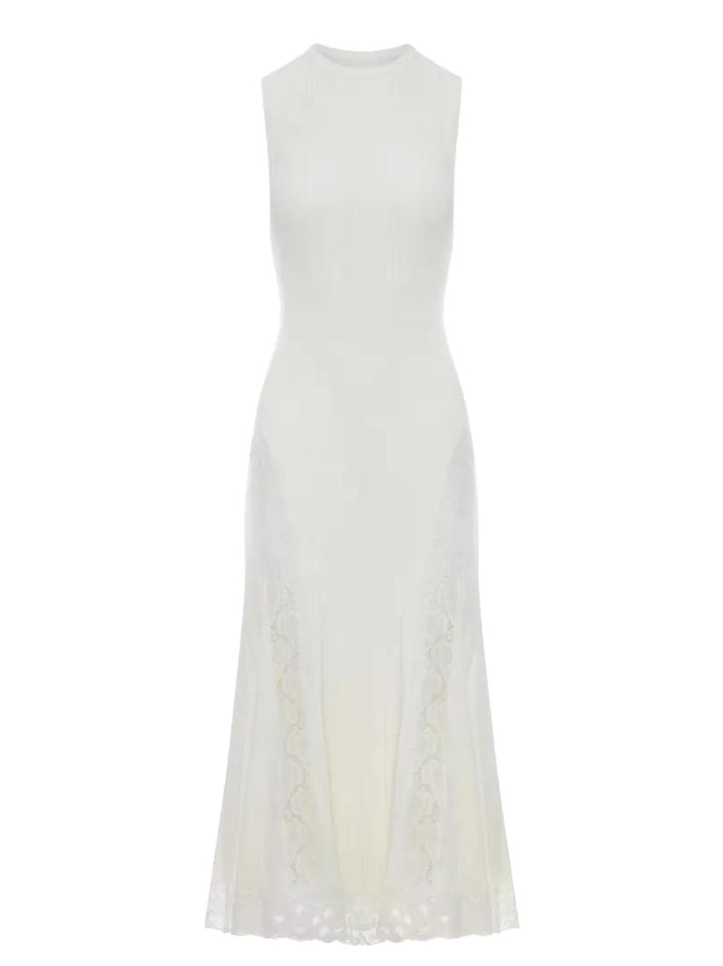 CHLOÉ Chloé Ribbed-Knit Mini Skirt with Lace Trim