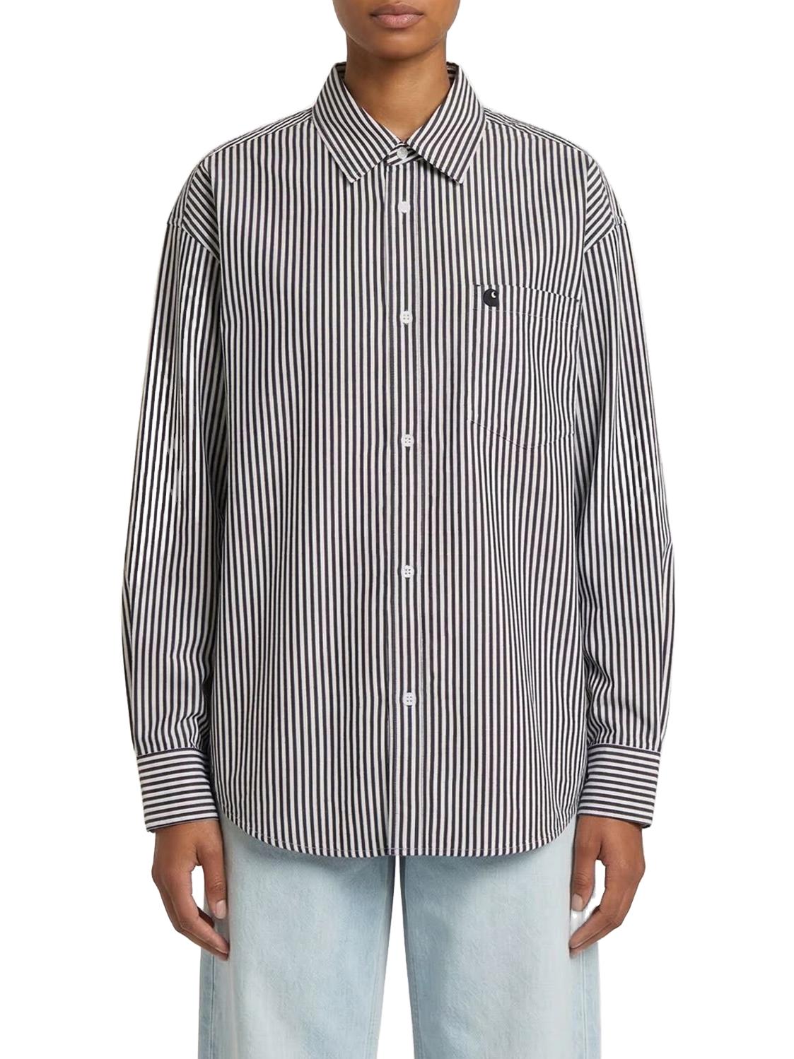 CARHARTT WORK IN PROGRESS Carhartt WIP Striped Cotton Button-Up Shirt with Embroidered Logo Pocket