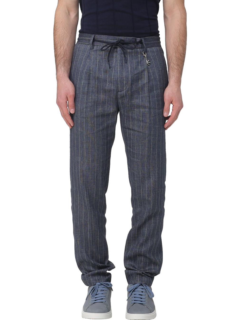 MANUEL RITZ Manuel Ritz Striped Linen Blend Drawstring Trousers