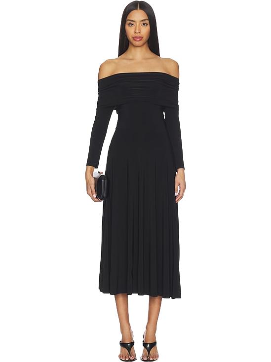 NORMA KAMALI Norma Kamali 3/4 Sleeve Off-the-Shoulder Flared Dress