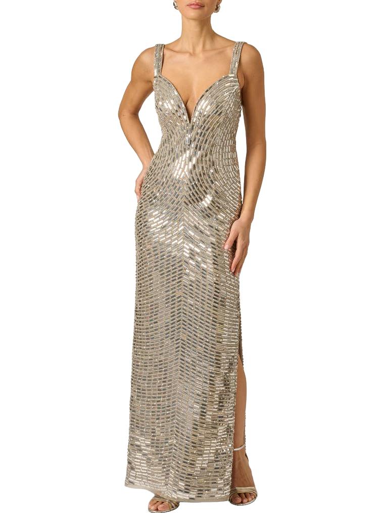 ADRIANNA PAPELL Beaded Open Back Gown