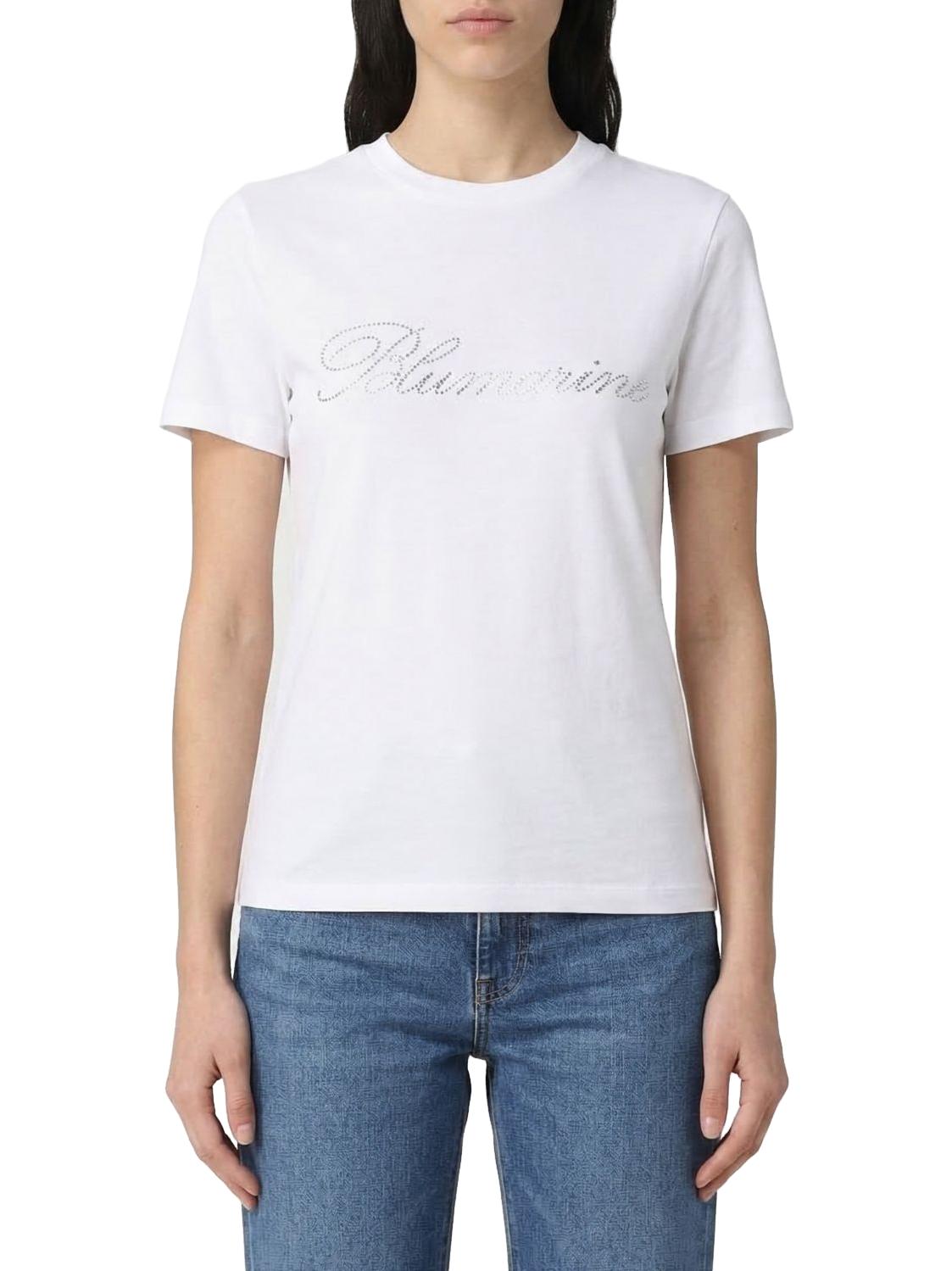 BLUMARINE Blumarine Cotton T-Shirt with Rhinestone Logo