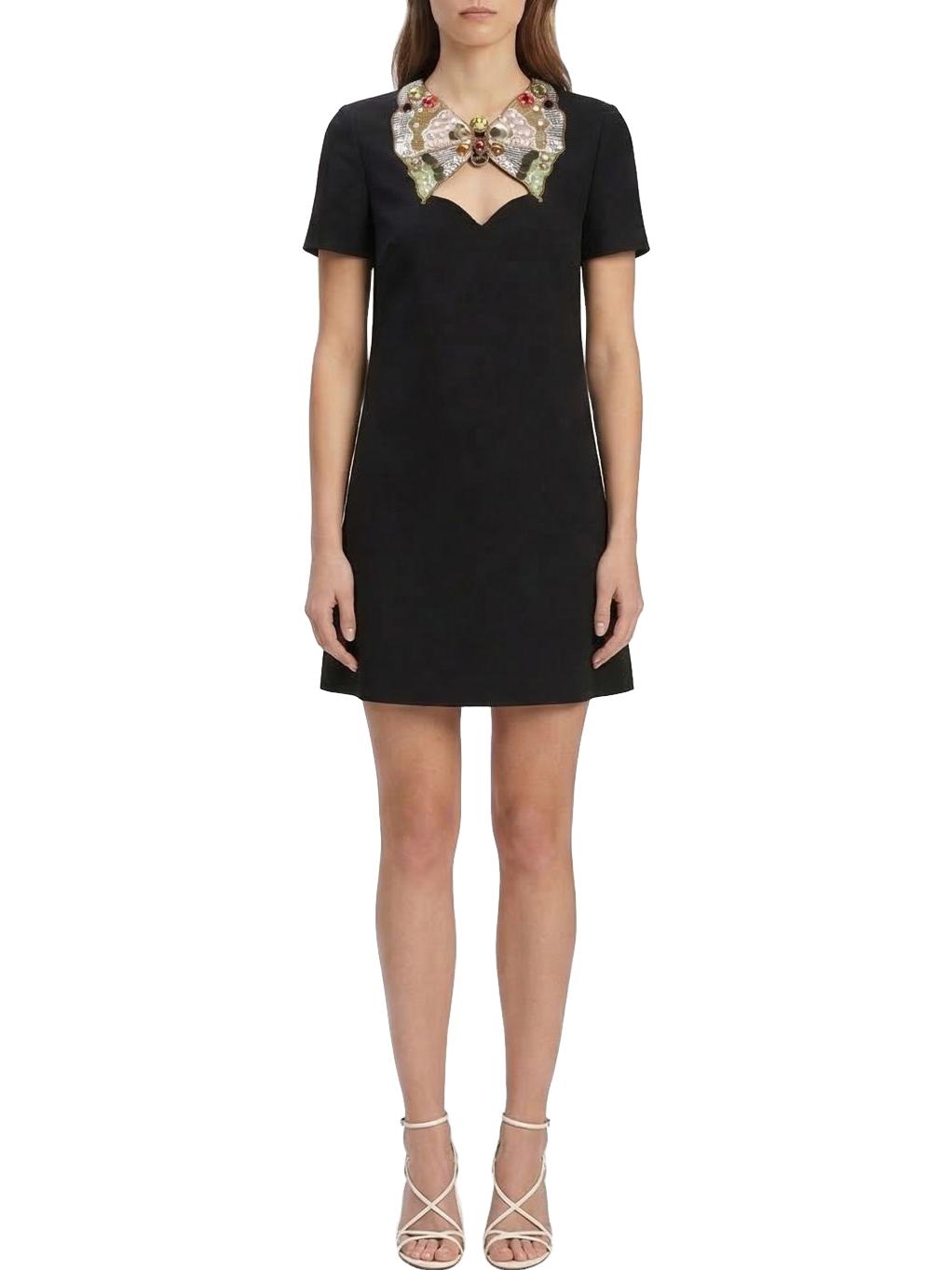VALENTINO Valentino Mini Dress in Virgin Wool and Silk with Rhinestones