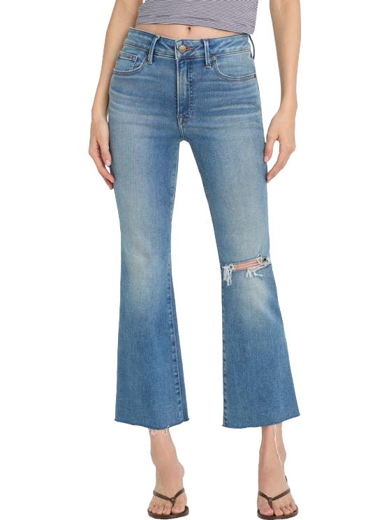 GOOD AMERICAN Soft-Tech Good Legs Ripped Crop Mini Bootcut Jeans