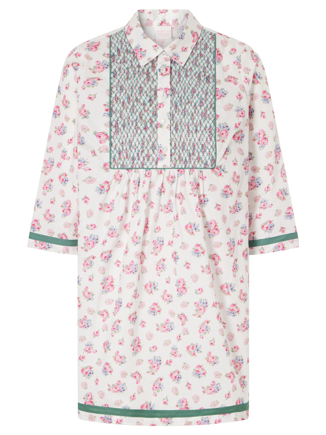 LORETTA CAPONI Alassio Shirred Embroidered Floral-Print Mini Dress