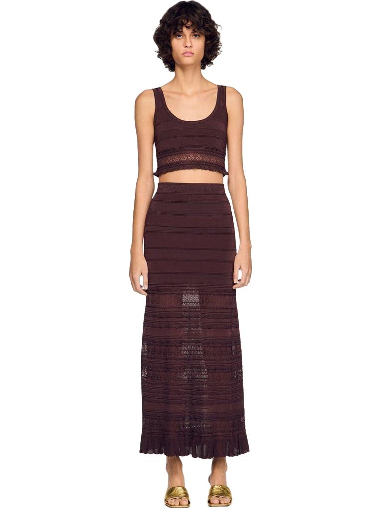 SANDRO Pointelle Knit Maxi Skirt