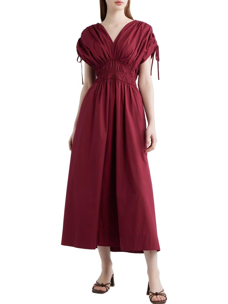 VINCE CAMUTO Cotton Poplin Ruched Tie Shoulder Dress