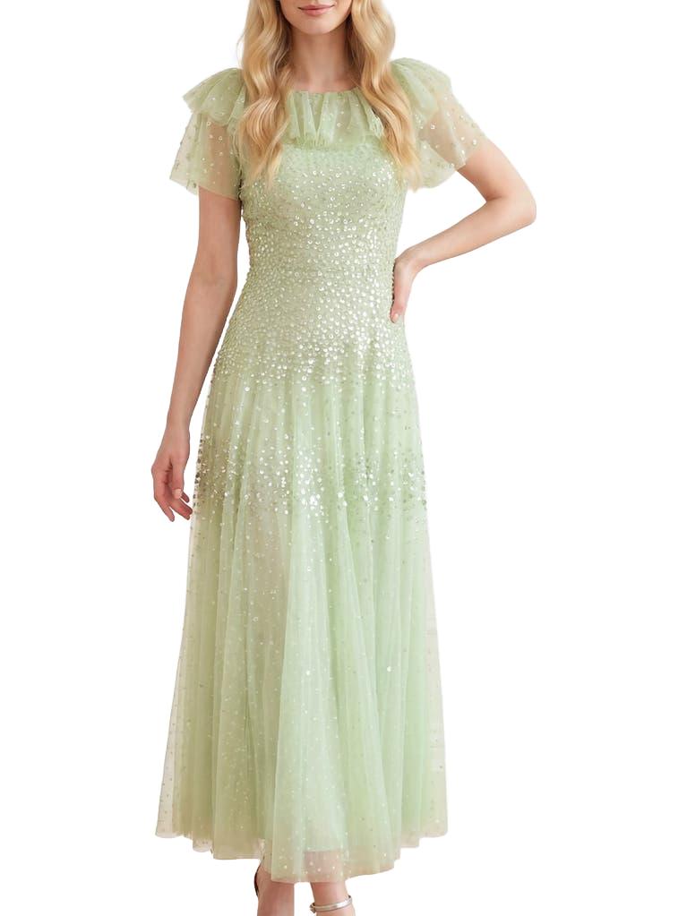 NEEDLE & THREAD Sunrise Sequin Short Sleeve Ankle Gown