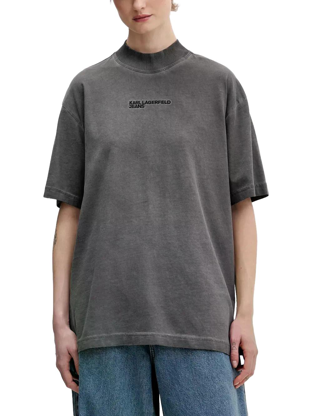 KARL LAGERFELD Ribbed Mock Neck T-Shirt